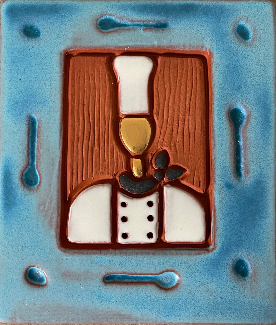 4.5" X 5” Chef ART Tile Kitchen Back Splash Handmade Ceramic Tile ...