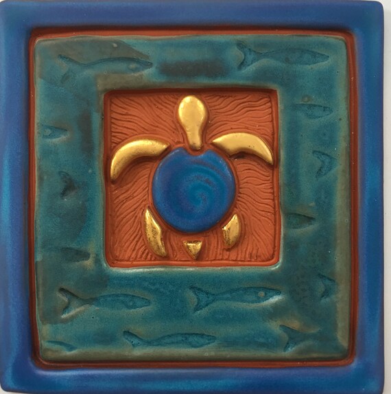 Clay Turtle ART Tile 5 Square / Handmade Gifts / Sea - Etsy