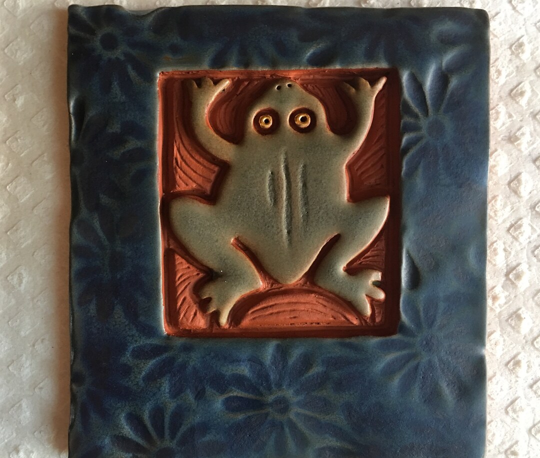 Handmade Frog ART Tile Carved Bas Relief Clay Tile With - Etsy