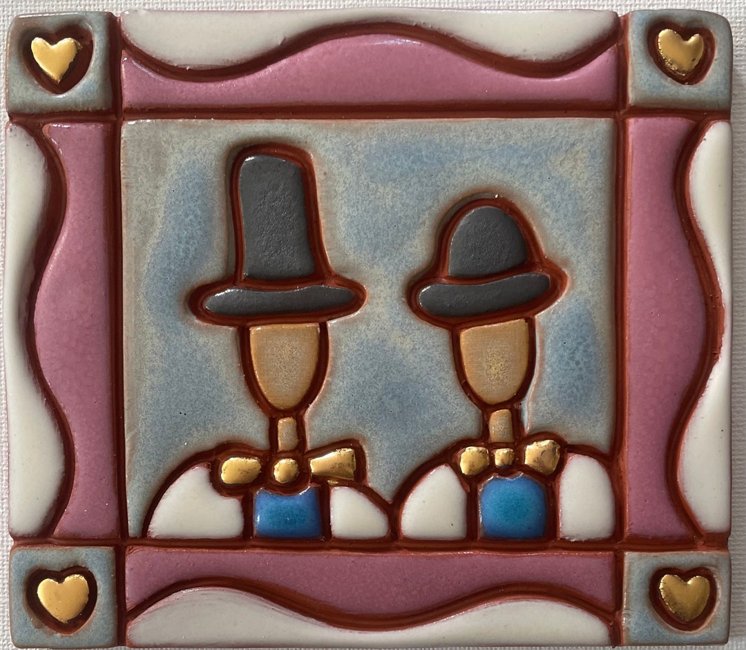 Handmade ART Tile 2 Grooms Wedding Tile / Grooms Gift for Gay Wedding ...
