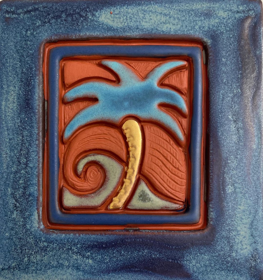 Ceramic Palm Tree ART Tile - Handmade in USA - 4” Square Wall Plaque ...