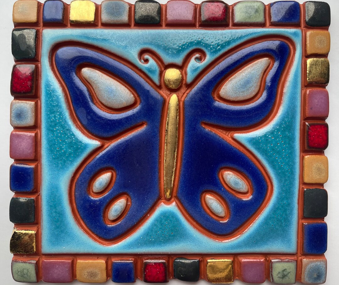 Handmade Butterfly ART Tile Glazed Terra Cotta Clay W/ 22k Gold ...