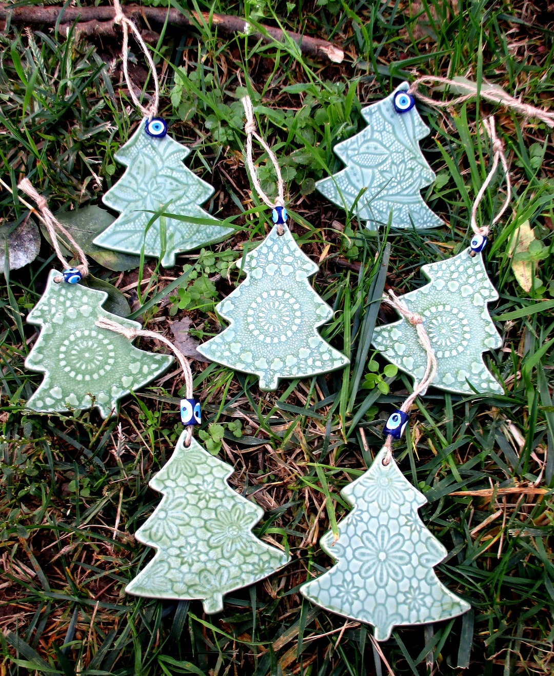 Set of 7 Ceramic Christmas Tree Ornament, Christmas Ornament, Winter ...