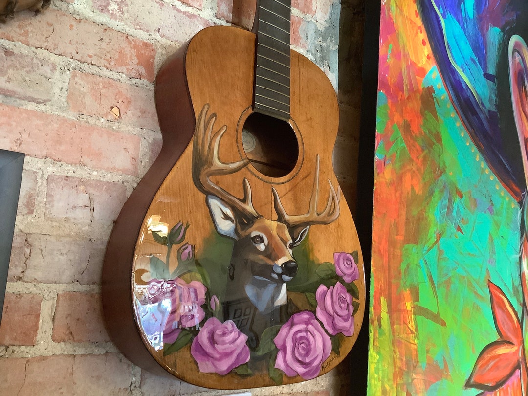 Deer & Roses Hand-painted Antique Guitar - Etsy