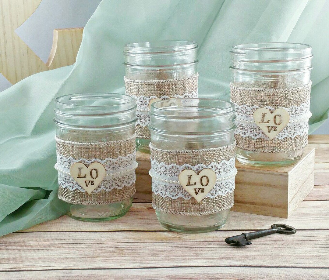 Lace and Burlap Rustic Mason Jar Wedding Decoration Centerpiece With ...