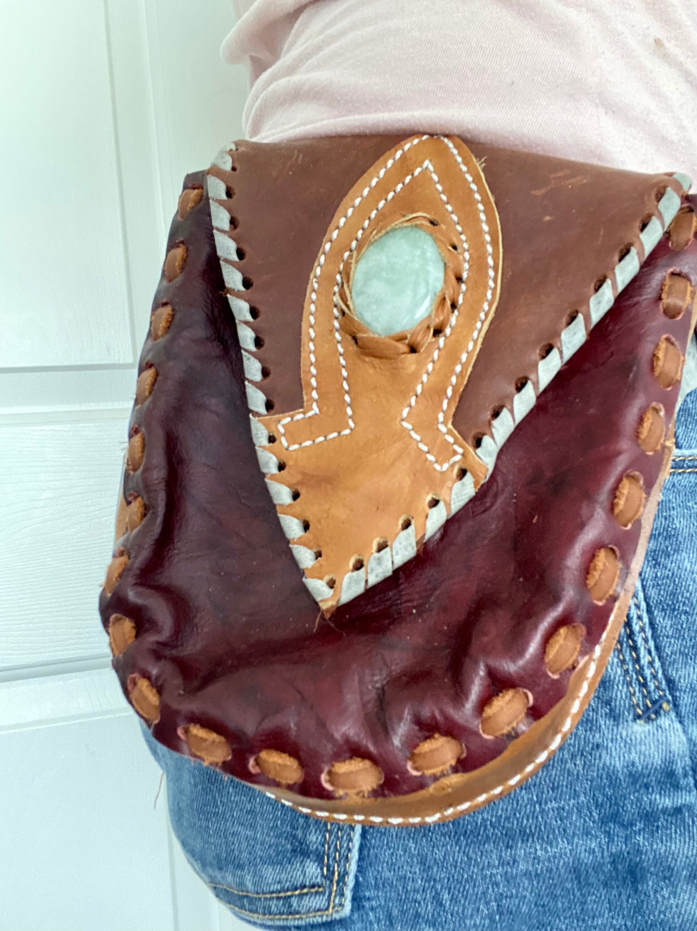 Artisanal Leather Fannypack, Double Color Leather Belt Bag, Leather ...