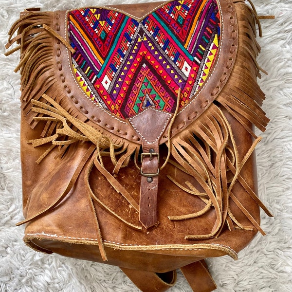Boho Leather Backpack - Etsy