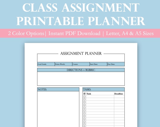 Printable Assignment Worksheet | School Project Planner | College ...
