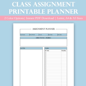 Printable Assignment Worksheet | School Project Planner | College ...
