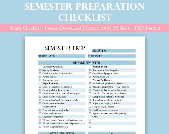 Semester Preparation Printable Checklist | Back to School Checklist ...