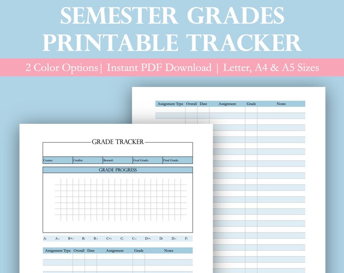 Printable Grade Tracker | Class Grade Tracker | Semester Grades ...