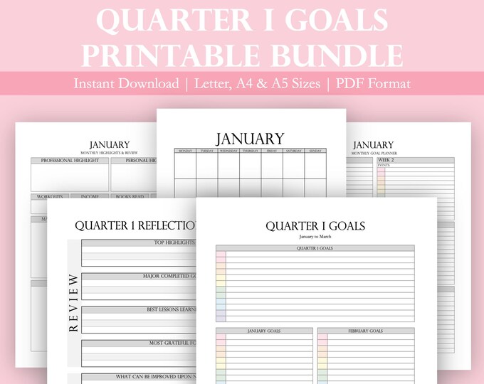 Quarter 1 Goal Printable Bundle | Quarterly Goal Planner | Digital Goal ...