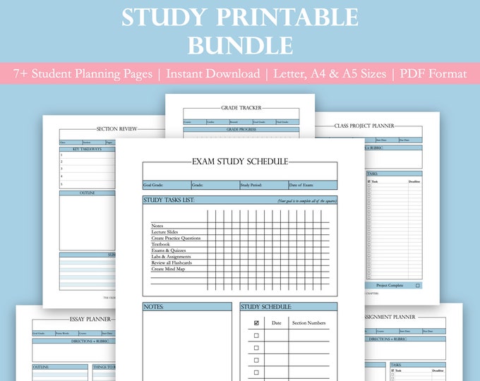 Study Printable Bundle | Student Study Planner | Assignment Tracker ...
