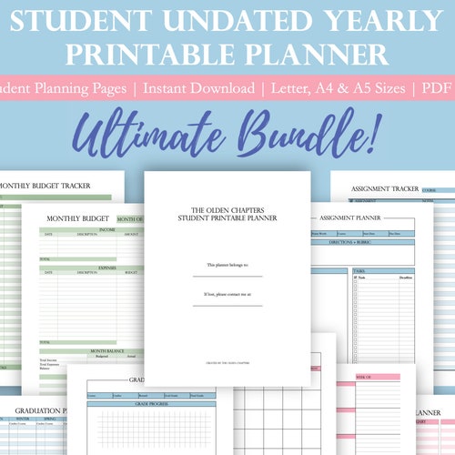College Student Planner Printable Undated University Academic - Etsy