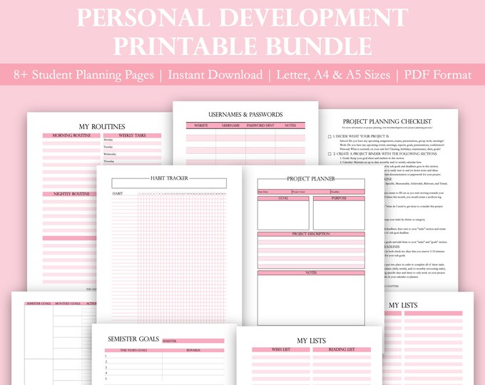 Personal Development Printable Bundle | Goal Planner | Goal Worksheet ...