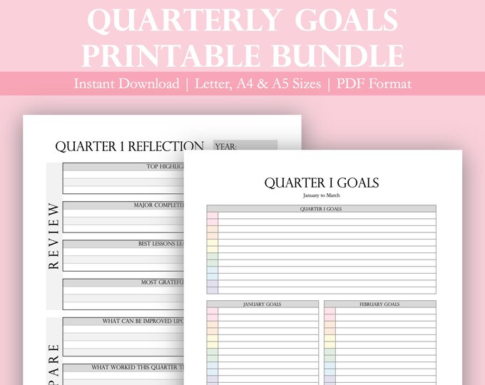 Quarterly Goals Printable Bundle | Quarterly Goal Planner | Digital ...