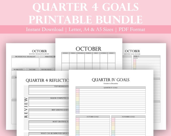Quarter 4 Goal Printable Bundle | Quarterly Goal Planner | Digital Goal ...