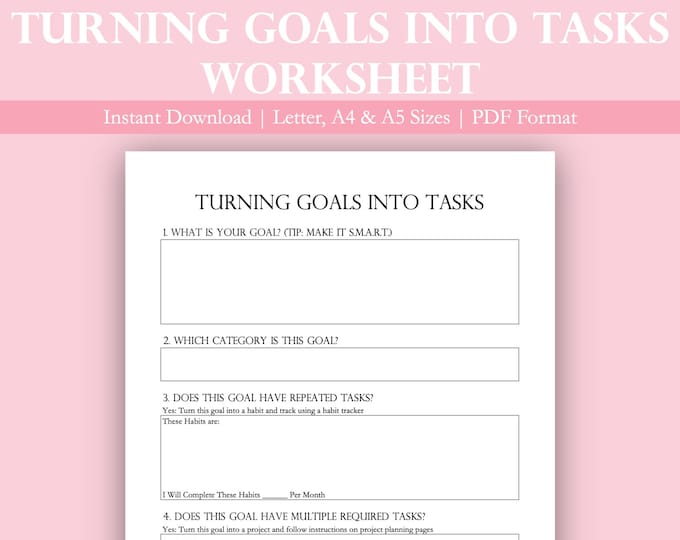 Turn Goals Into Tasks Printable Worksheet | Goals Worksheet | Digital ...
