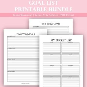 Goal List Printable Bundle | Digital Goal Lists | Goal Setting | Yearly ...