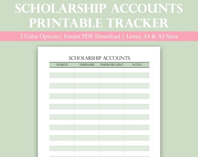 Printable Scholarship Accounts Tracker | Scholarship Planner Page ...