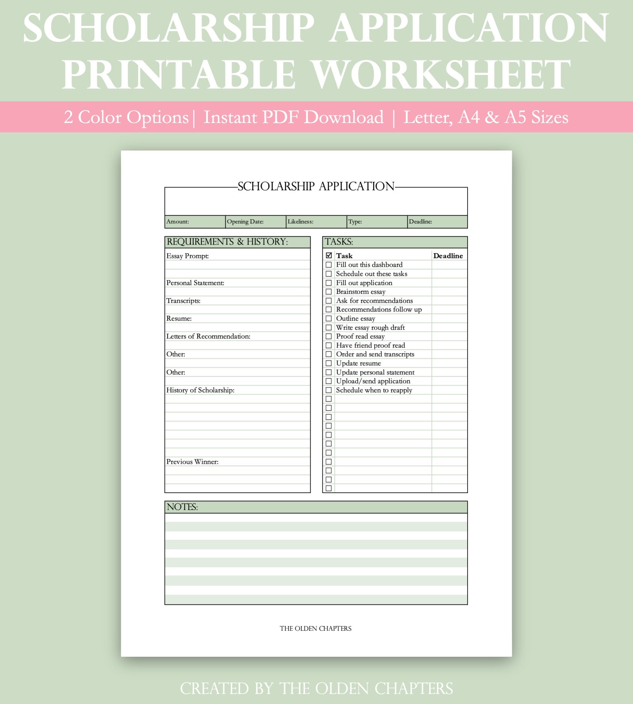 Printable Scholarship Application Worksheet | Scholarship Application ...