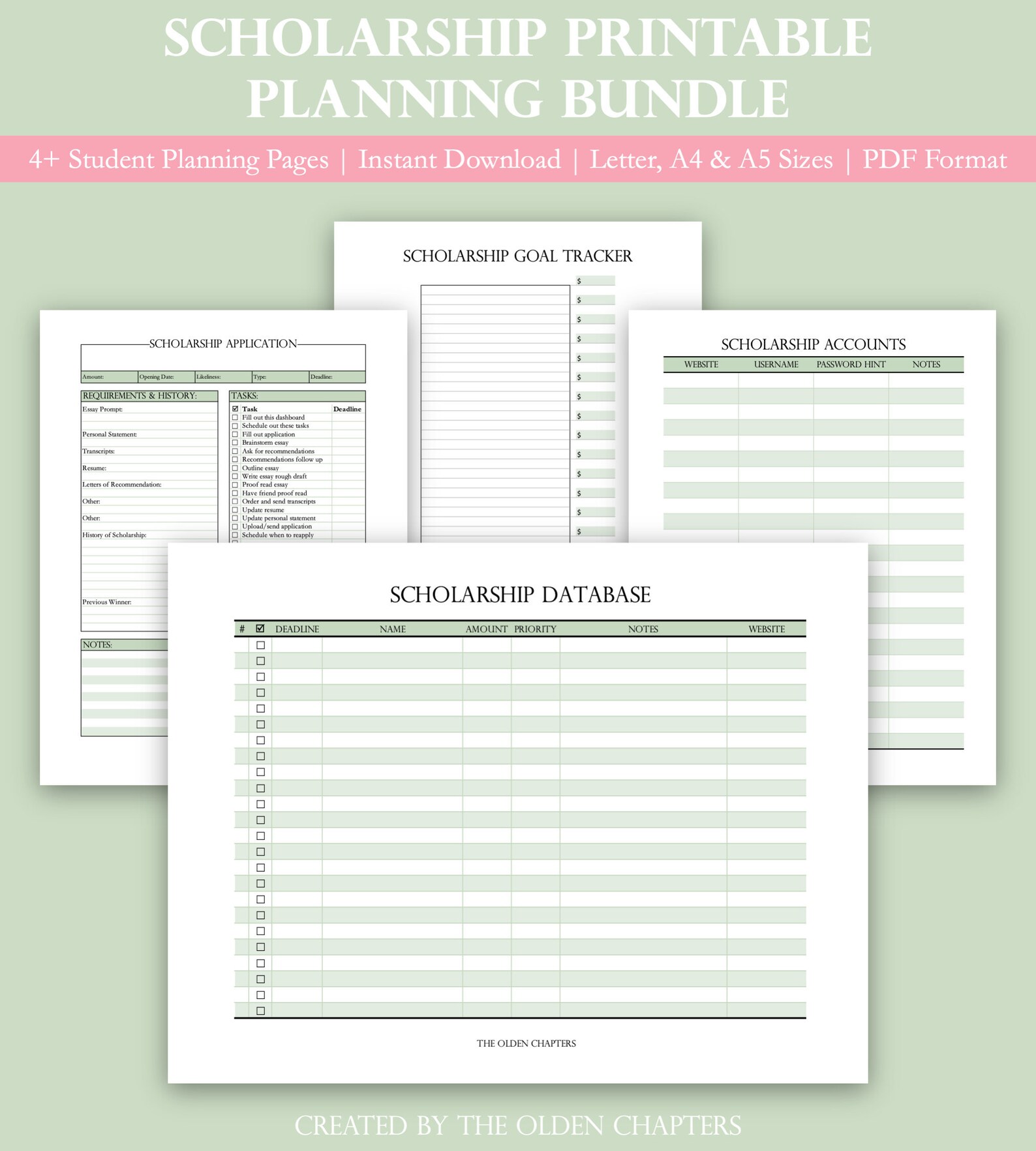 Scholarship Printable Bundle | Student Financial Planner | Application ...