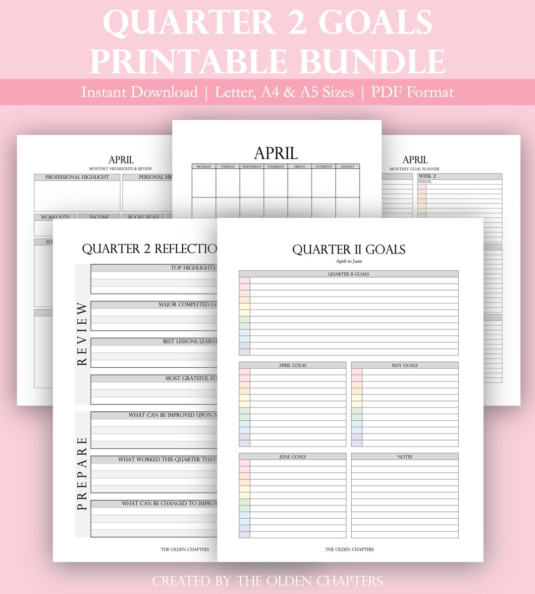 Quarter 2 Goal Printable Bundle | Quarterly Goal Planner | Digital Goal ...