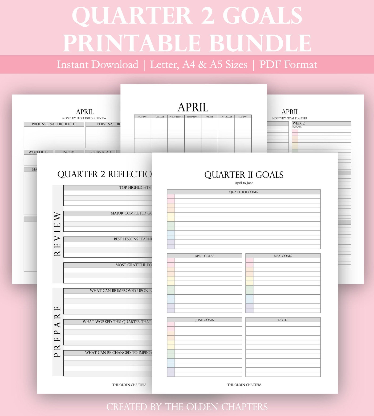 Quarter 2 Goal Printable Bundle | Quarterly Goal Planner | Digital Goal ...