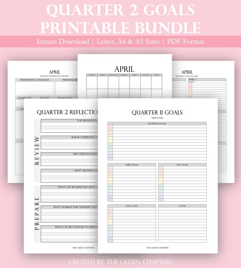 Quarter 2 Goal Printable Bundle | Quarterly Goal Planner | Digital Goal ...