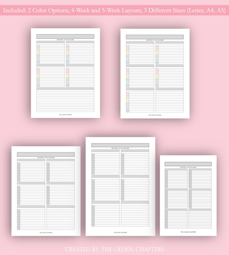 Monthly Fill-in Goal Planner Printable Page weekly Planner Goal Monthly ...
