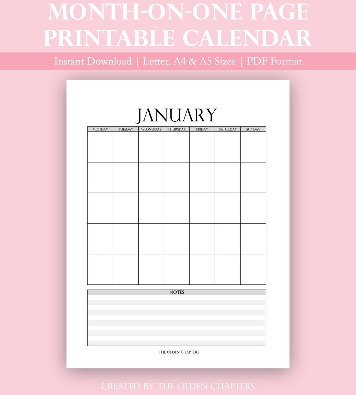 Undated Month on One Page Printable Calendar | Monthly Calendar ...