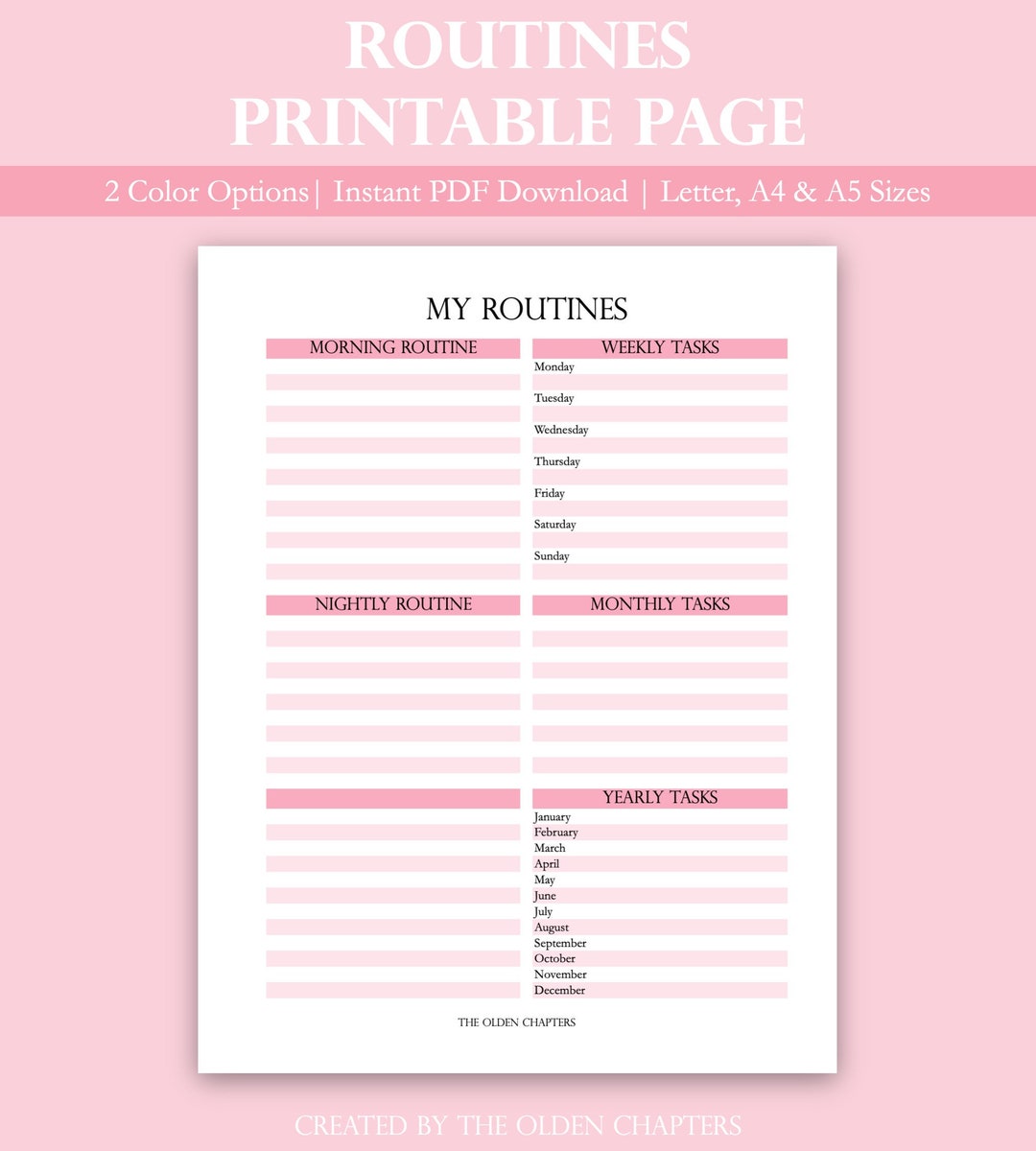 Printable Routines Page | Routines Planner | Planner Insert | Printable ...