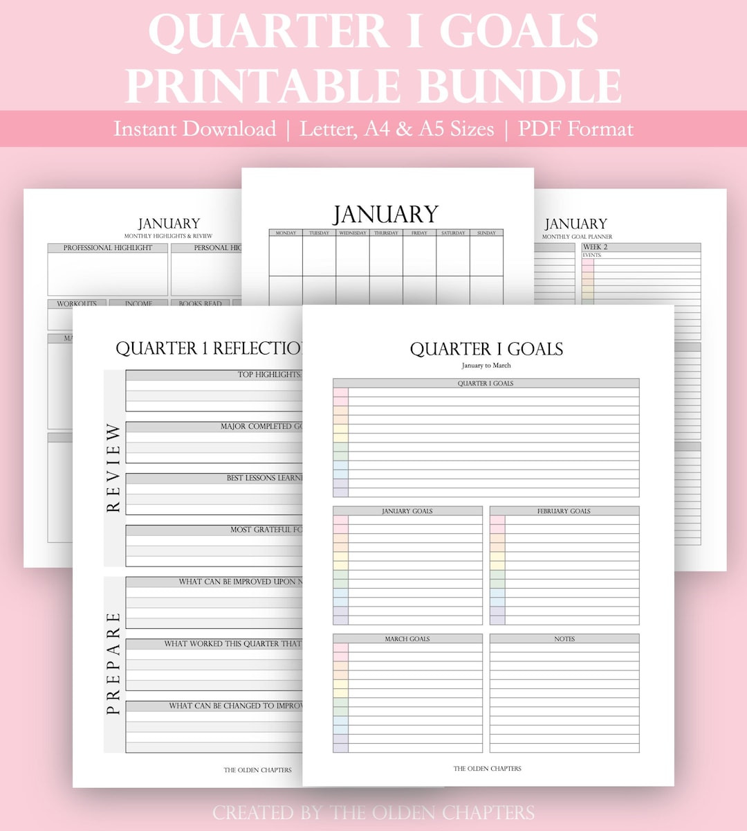 Quarter 1 Goal Printable Bundle | Quarterly Goal Planner | Digital Goal ...