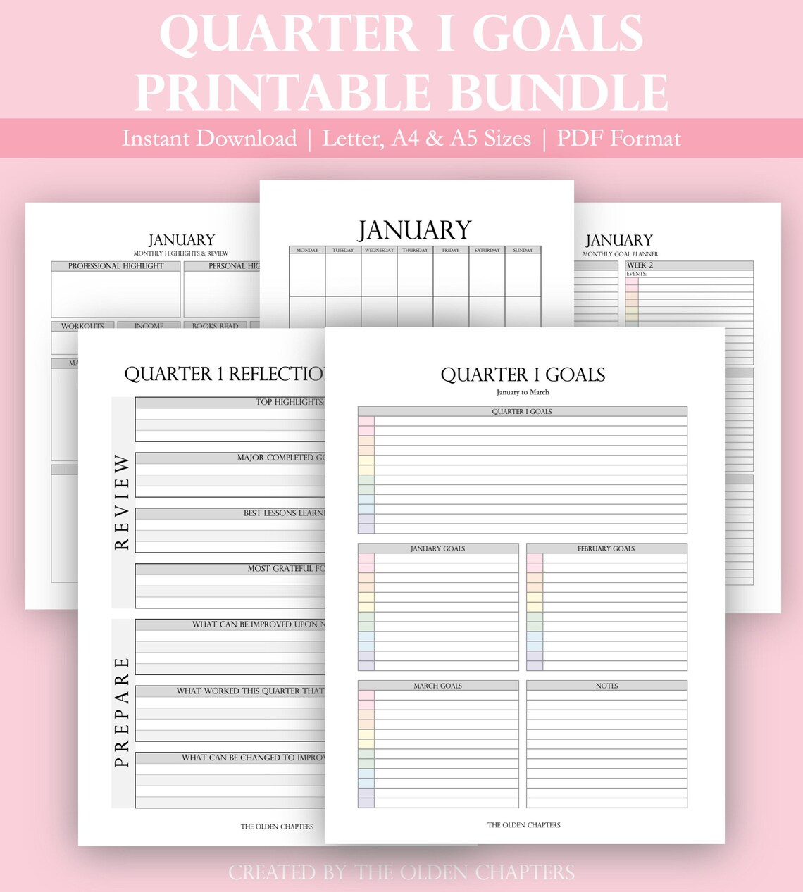 Quarter 1 Goal Printable Bundle Quarterly Goal Planner Digital Goal ...