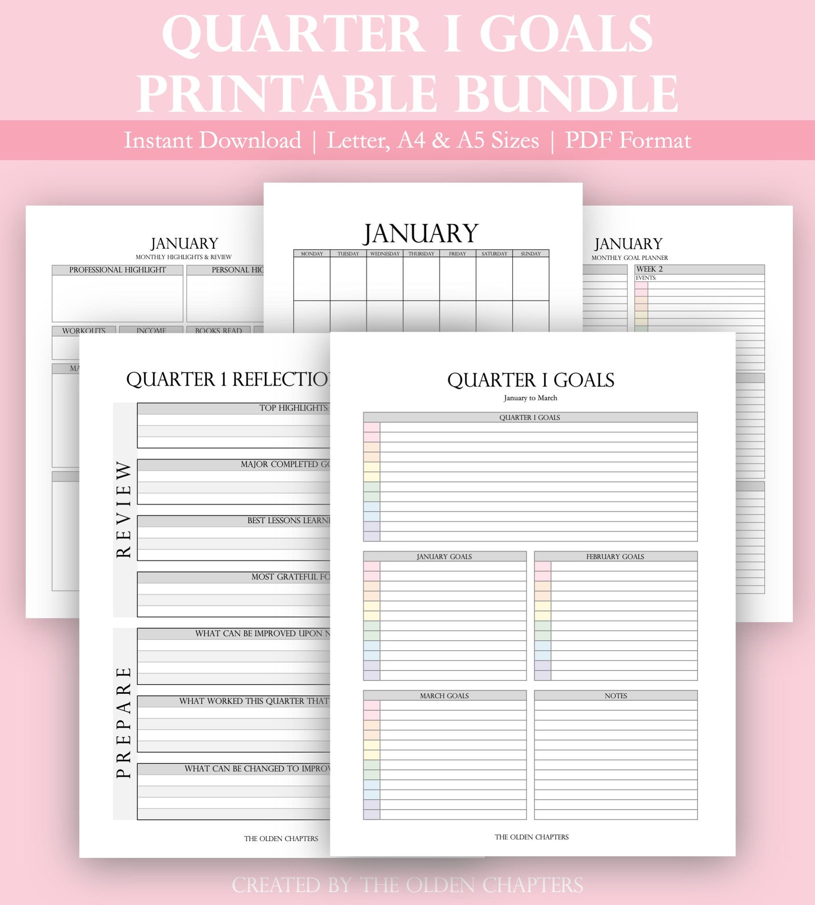 Quarter 1 Goal Printable Bundle | Quarterly Goal Planner | Digital Goal ...