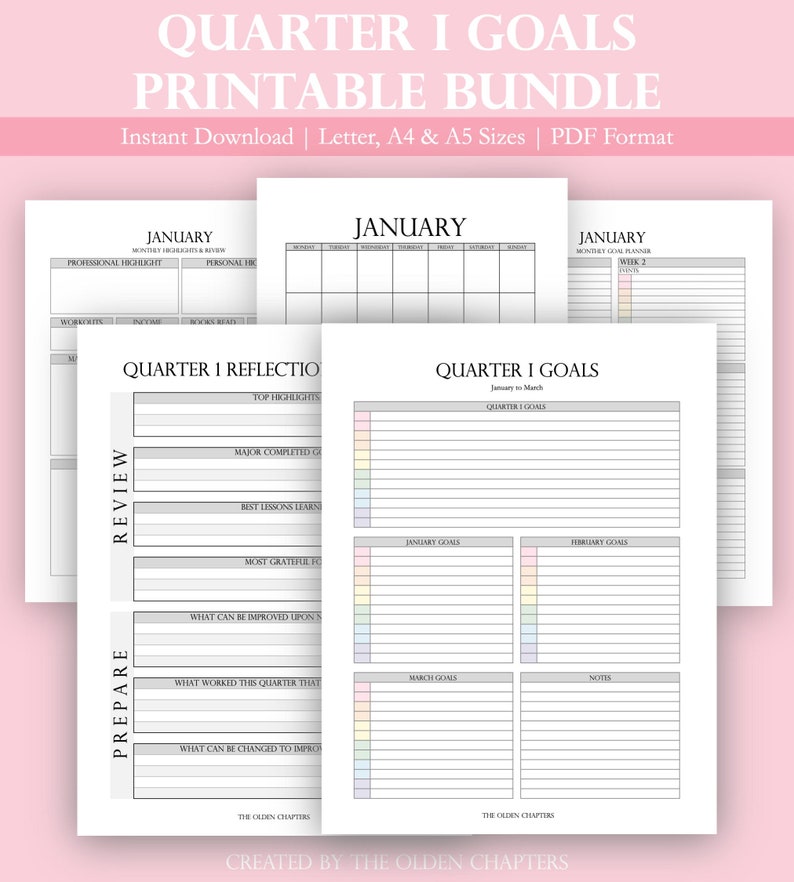 Quarter 1 Goal Printable Bundle | Quarterly Goal Planner | Digital Goal ...