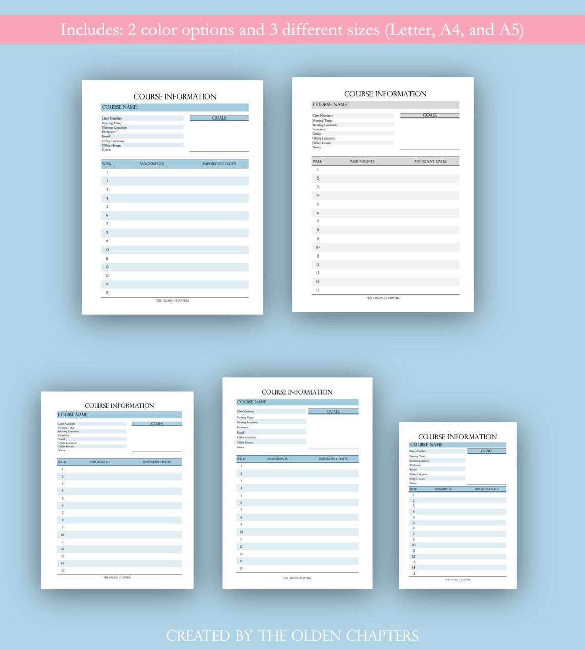 Printable Class Information Worksheet | Course Information Sheet ...