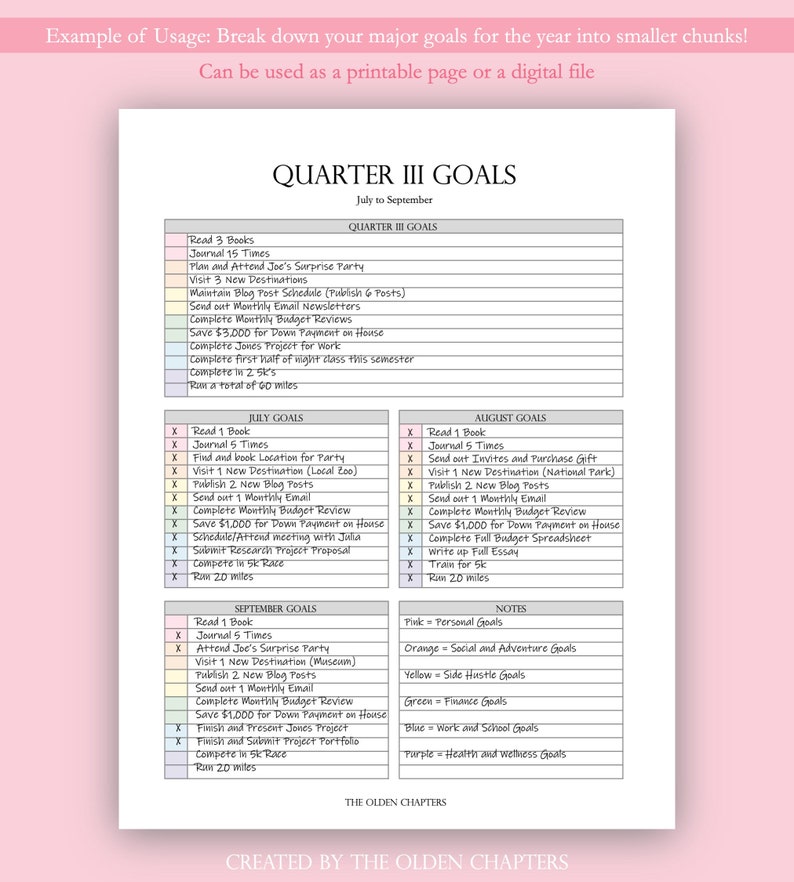 Quarter 3 Goal Printable Bundle | Quarterly Goal Planner | Digital Goal ...