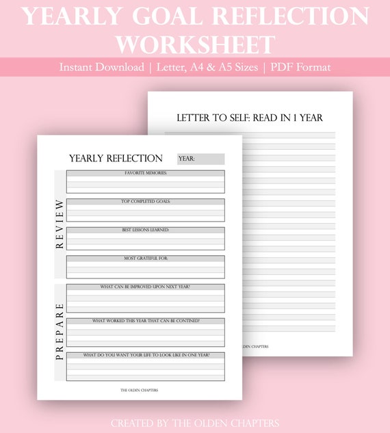 Yearly Reflection Printable Worksheet Yearly Goal Worksheet | Etsy