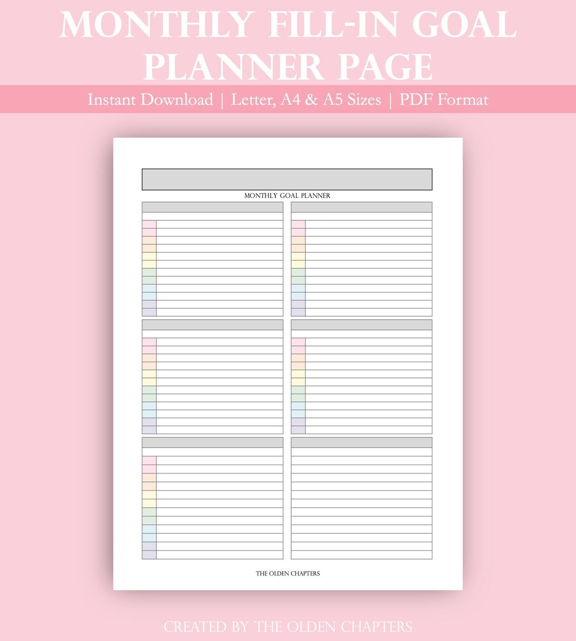 Monthly Fill-in Goal Planner Printable Page weekly Planner Goal Monthly ...
