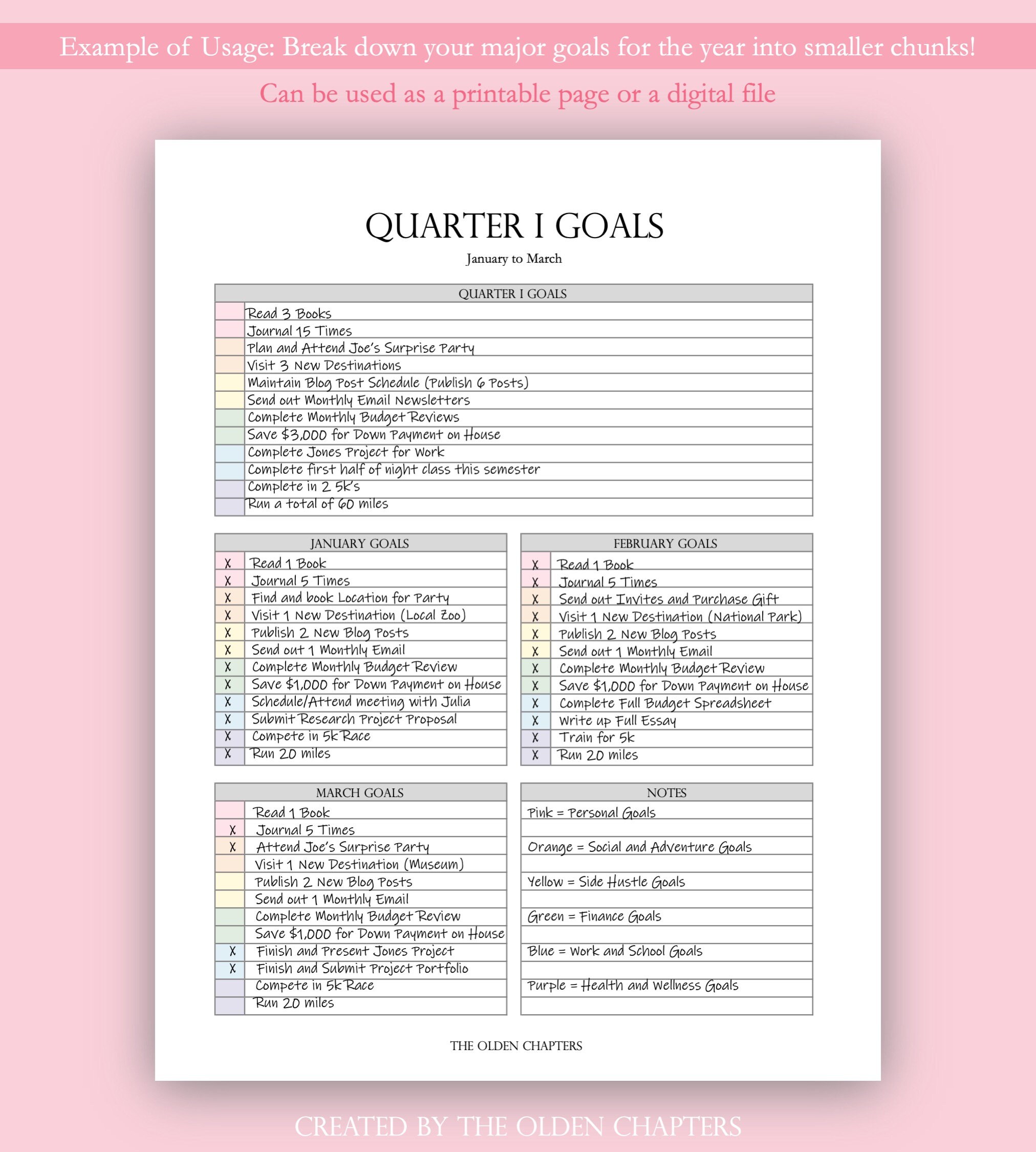 Quarterly Goal Planner Printable Pages | Digital Goal Planner | Goal ...