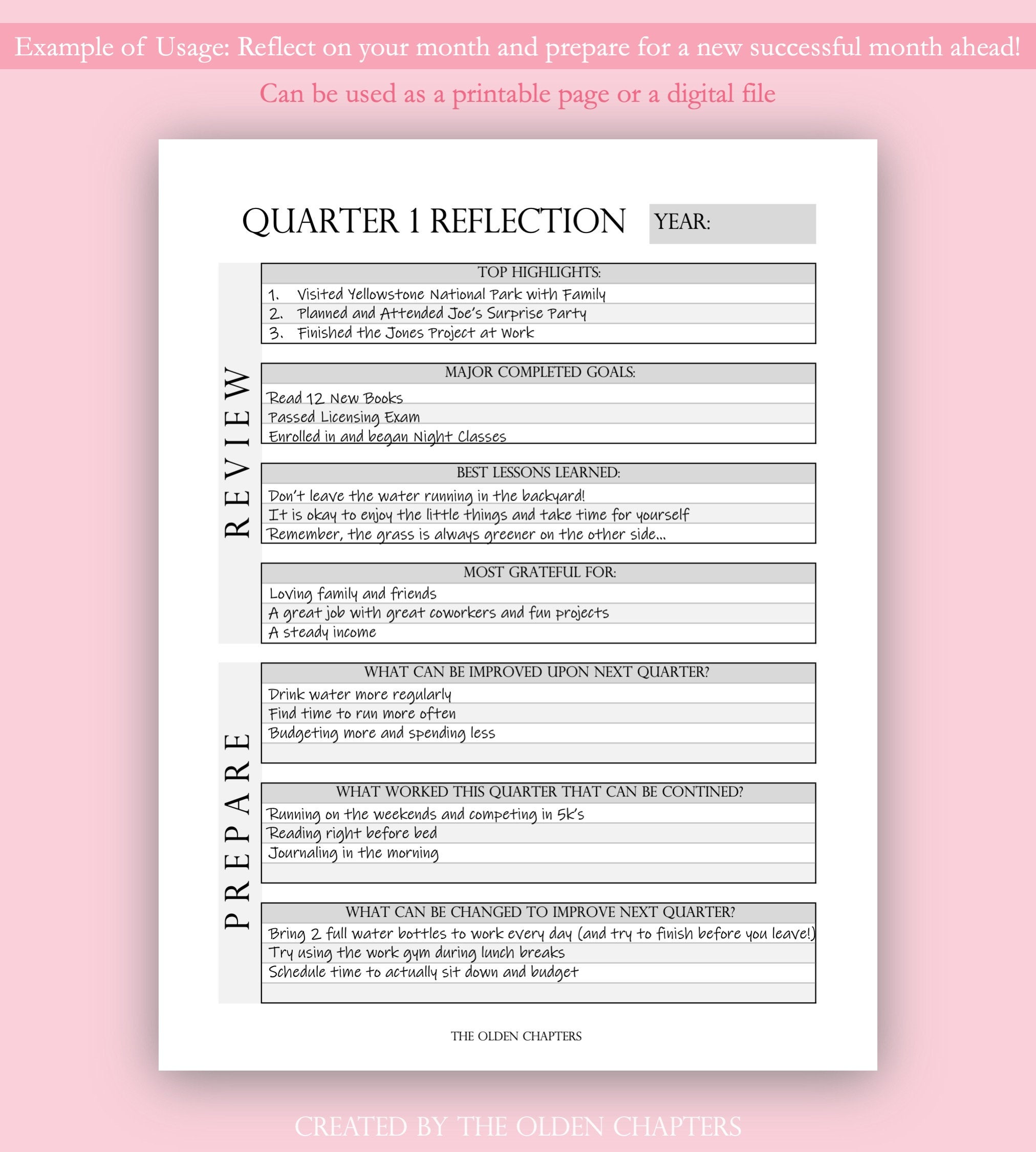 Quarterly Goal Review Printable Worksheets | Quarterly Review Printable ...