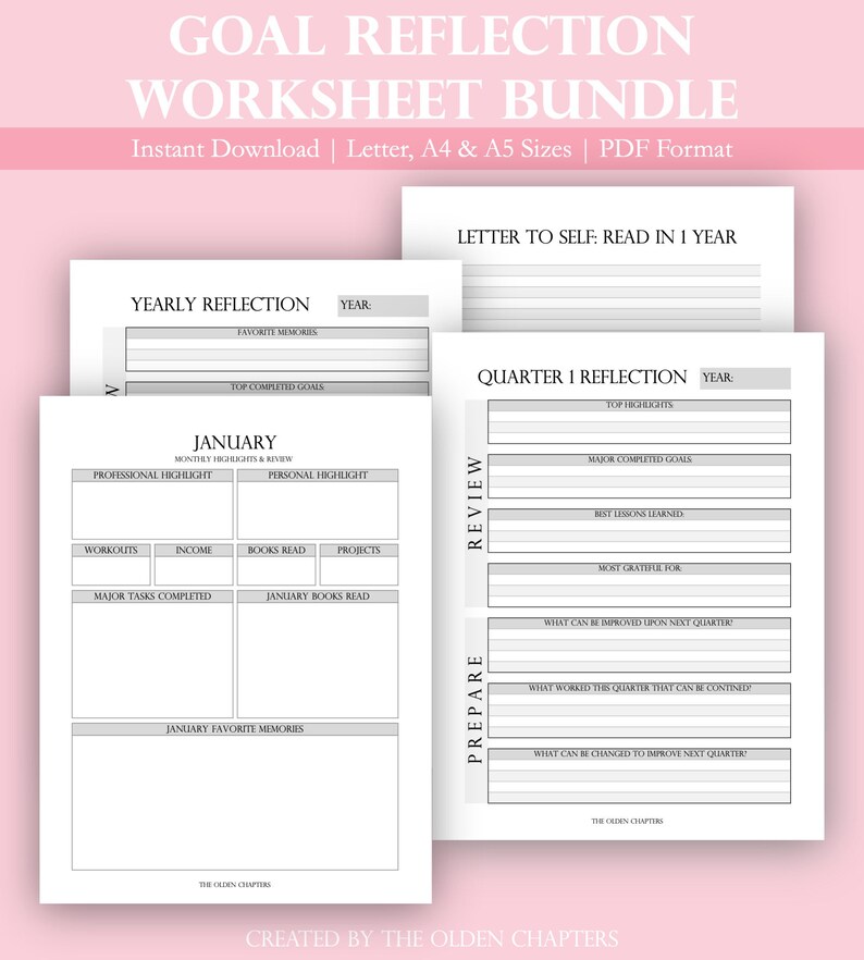 Goal Reflection Worksheet Printable Bundle | Goal Worksheet | Digital ...