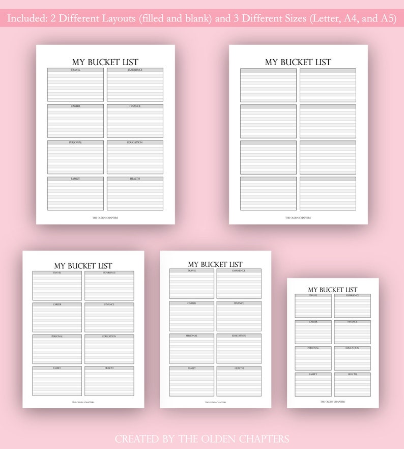 Bucket List Printable Worksheet Planner Insert Digital Planner File ...