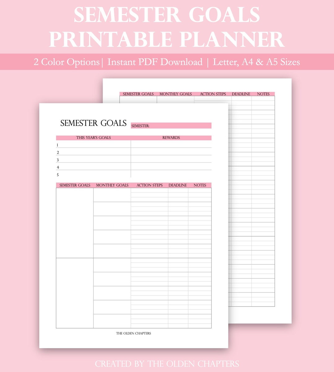 Printable School Goals Worksheet | Semester Goals Page | Planner Goal ...