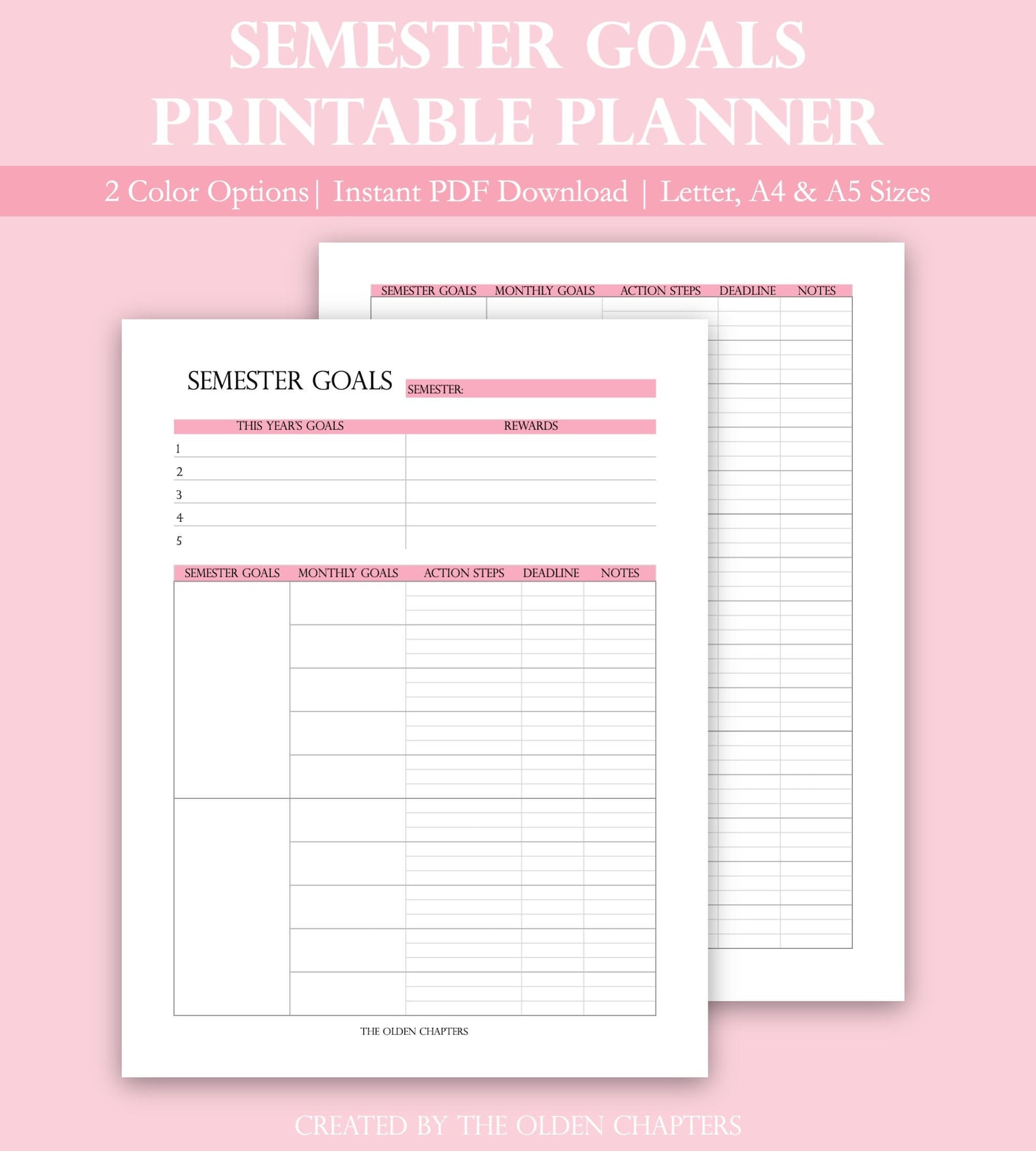 Printable School Goals Worksheet | Semester Goals Page | Planner Goal ...