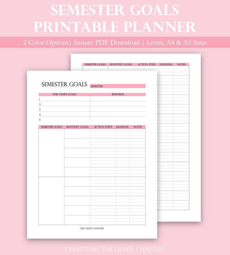 Printable School Goals Worksheet | Semester Goals Page | Planner Goal ...