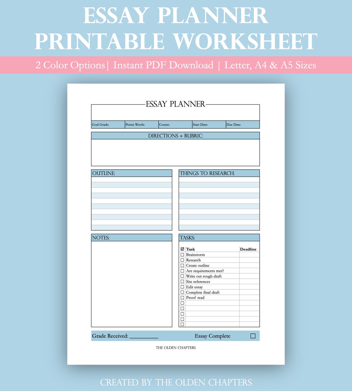Printable Essay Planner | Essay Organization Worksheet | Class Planner ...