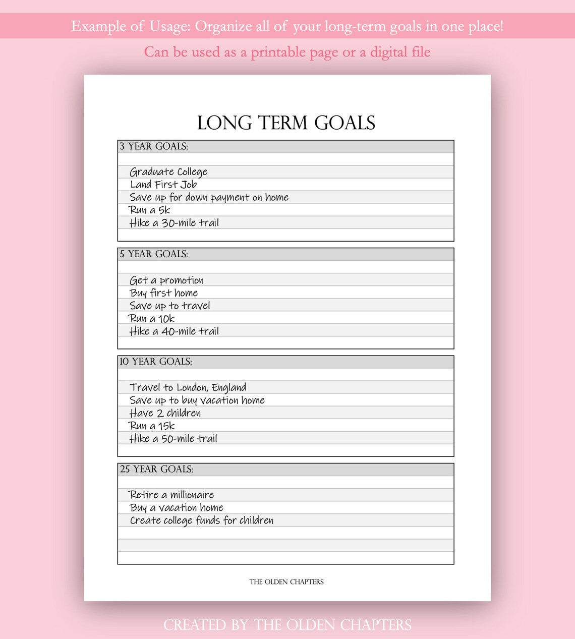 Goal List Printable Bundle | Digital Goal Lists | Goal Setting | Yearly ...