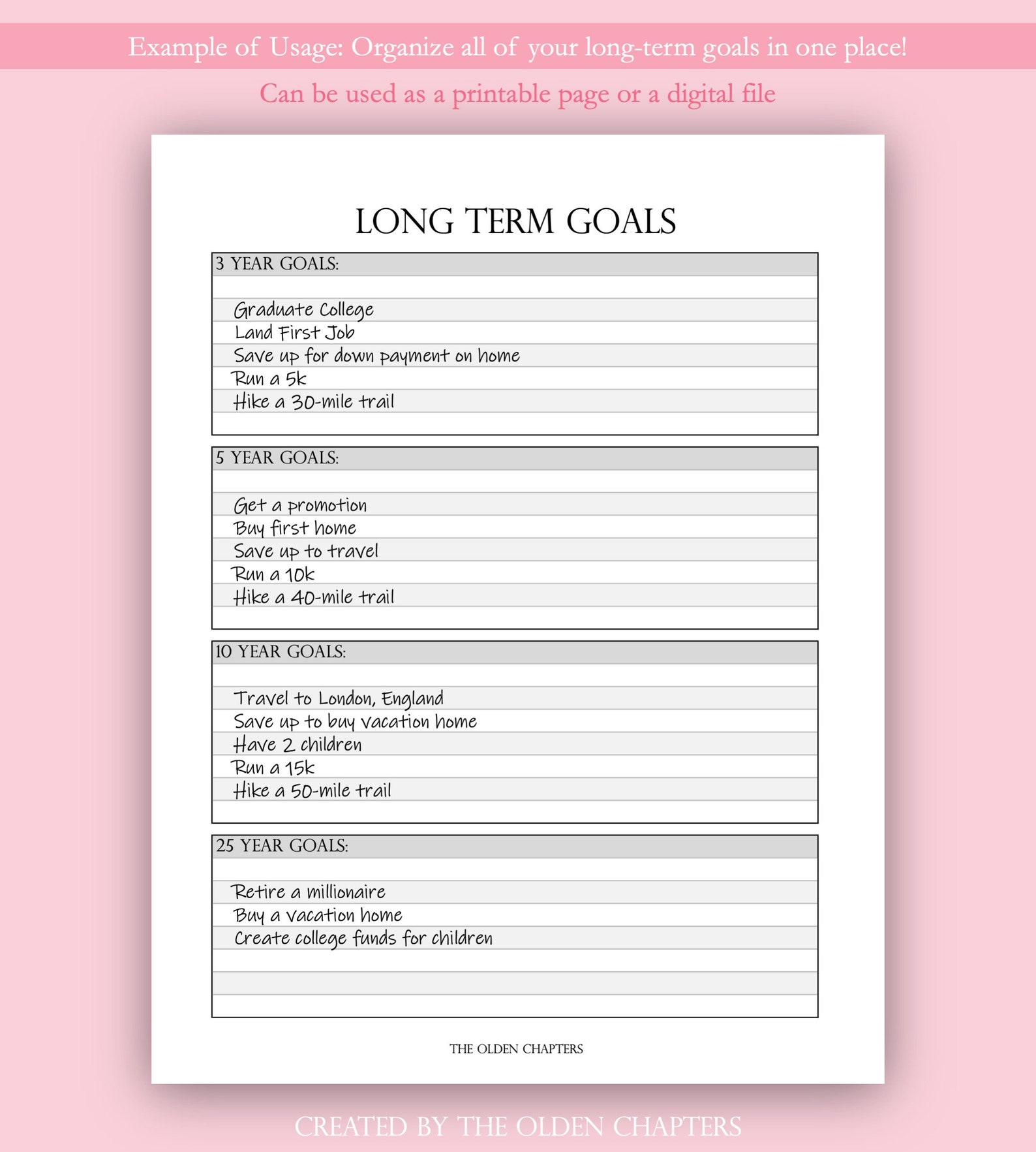 Goal List Printable Bundle | Digital Goal Lists | Goal Setting | Yearly ...